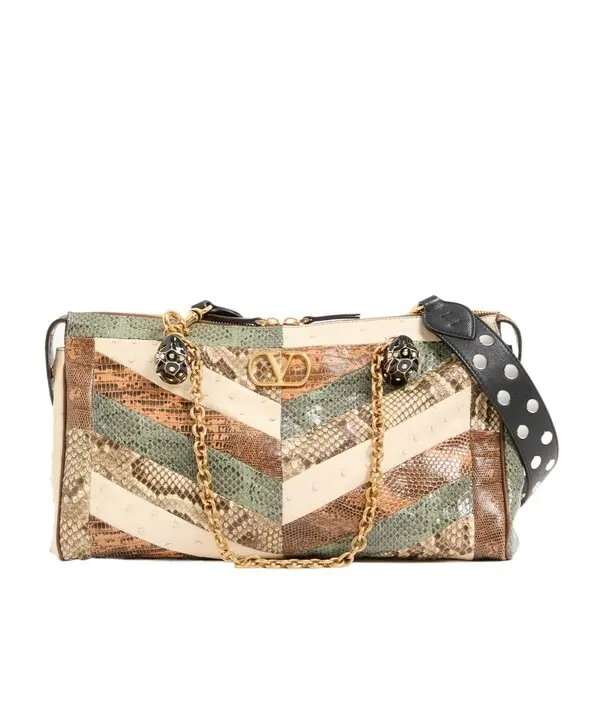 Valentino Garavani Medium Panthea Shoulder Bag In Exotic Leather With Chevron Pattern - No