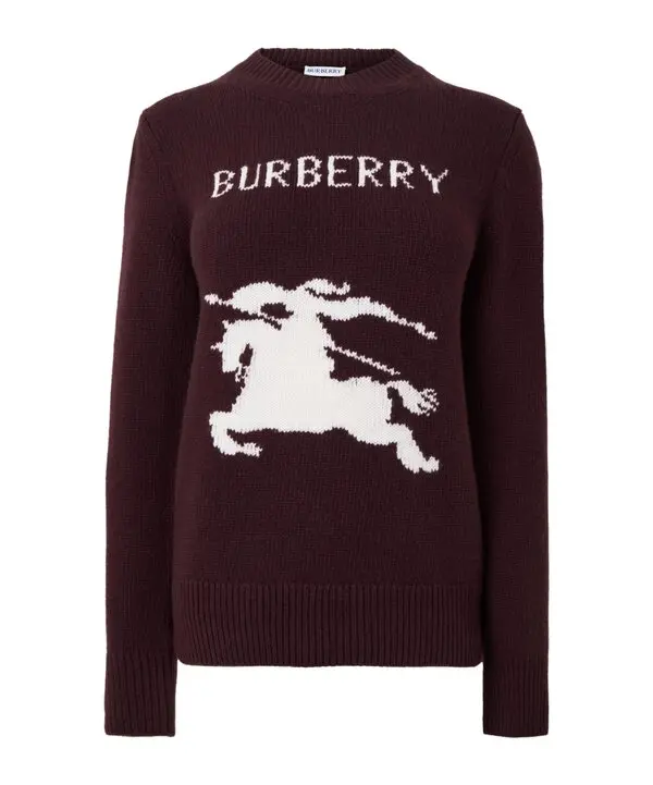 Burberry Burgundy Knight Jacquard Crew Neck Knit Sweater