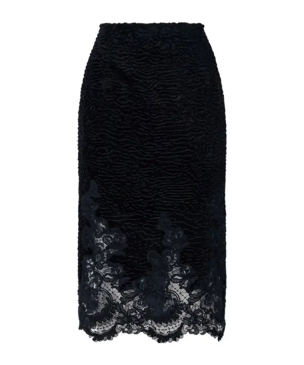 Ermanno Scervino Astrakhan-effect Velvet Midi Pencil Skirt With Embroidered Tulle Details - No