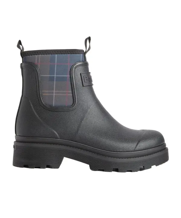 Barbour Plaid Panel Side Elastic Short Rain Boot - Black