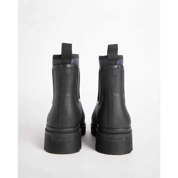Barbour Plaid Panel Side Elastic Short Rain Boot - Black