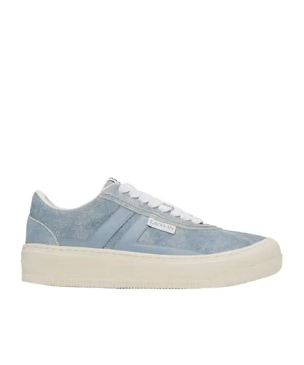LANVIN Logo-detail Denim-panel Sneakers - Blue