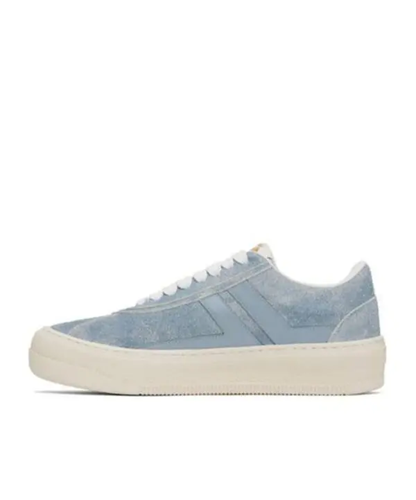 LANVIN Logo-detail Denim-panel Sneakers - Blue
