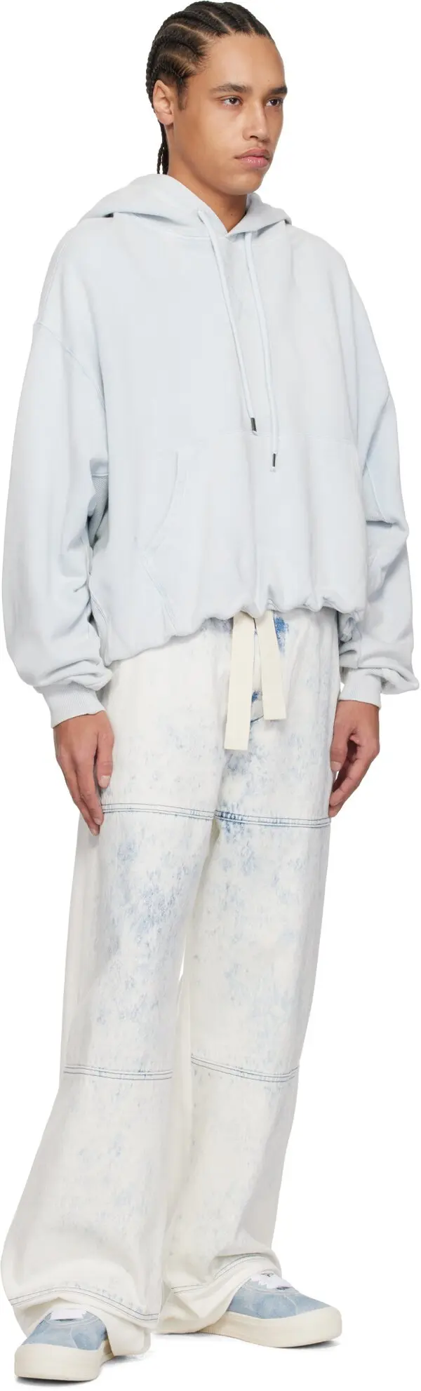 LANVIN Logo-detail Denim-panel Sneakers - Blue