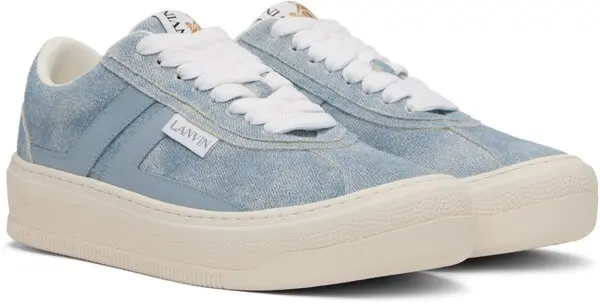 LANVIN Logo-detail Denim-panel Sneakers - Blue