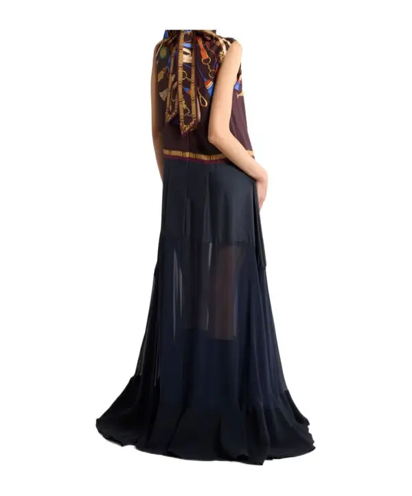 Etro Long Silk Dress With See-through Skirt And Placed Print