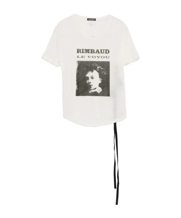 ANN DEMEULEMEESTER Graphic-print Tie-detail T-shirt - Beige
