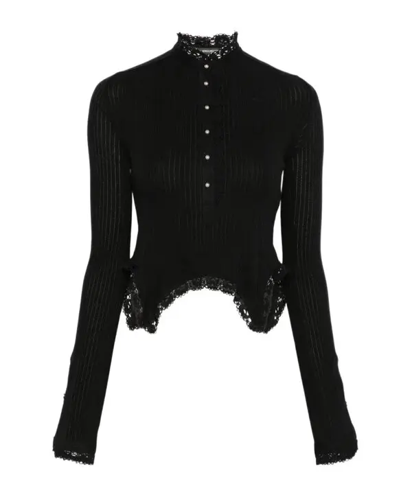 ANN DEMEULEMEESTER Lace-trim Ribbed Top