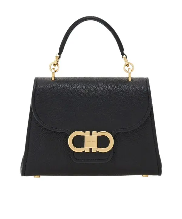 FERRAGAMO Top Handle Double Gancini - Black