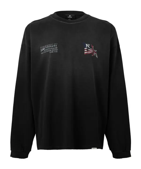 REPRESENT Washed Flag Print Crew Neck Long Sleeve Tee