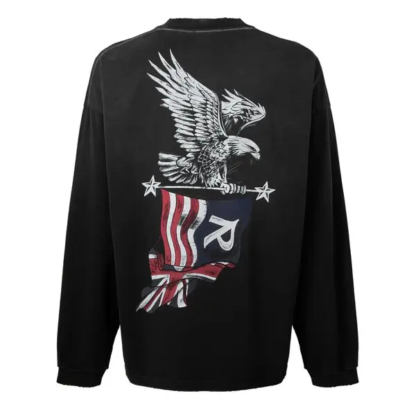 REPRESENT Washed Flag Print Crew Neck Long Sleeve Tee