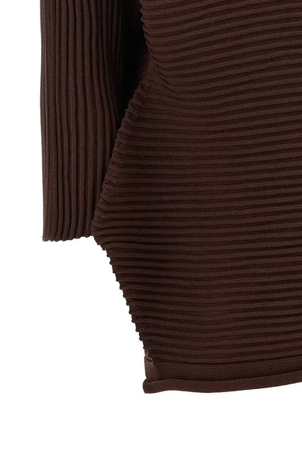 Issey Miyake Zig Zag Ribbed Knitted Top - Dark Brown