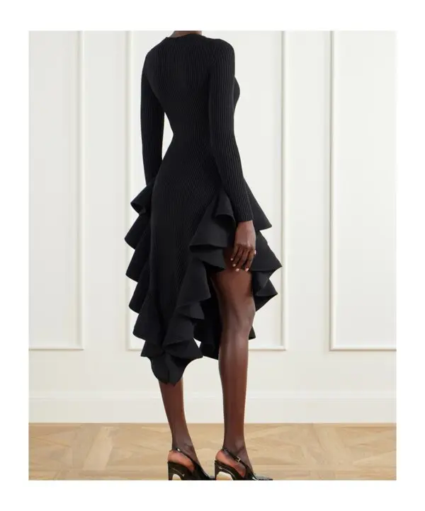 Alaïa Ruffled Ribbed Wool-blend Midi Dress
