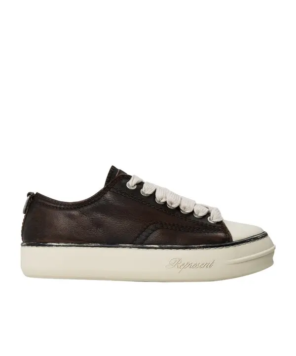 REPRESENT Dark Brown Vintage Leather Thick Sole Low-top Sneakers