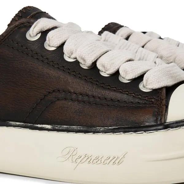 REPRESENT Dark Brown Vintage Leather Thick Sole Low-top Sneakers
