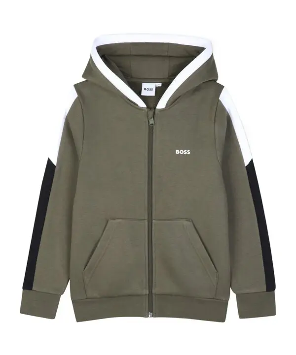 Hugo Boss Olive Color Block Hooded Zip-up Jacket - Green