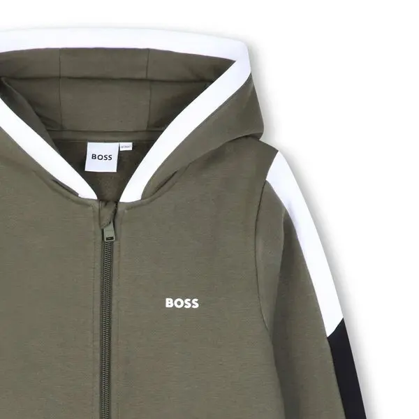Hugo Boss Olive Color Block Hooded Zip-up Jacket