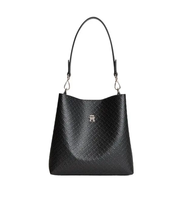 Tommy Hilfiger Icon Satchel Mono Faux Leather Shoulder Bag - Black