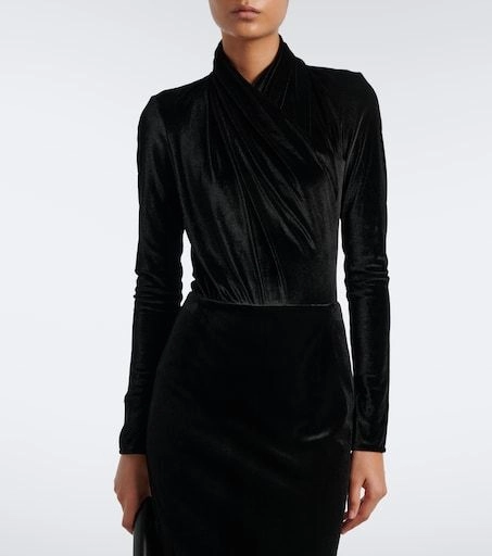 MUGLER Draped Velvet Bodysuit - No