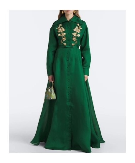 LEO Belted Embellished Silk Gown