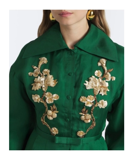 LEO Belted Embellished Silk Gown