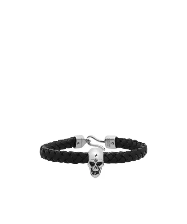 Alexander McQueen Woven Leather Skull Bracelet - Black