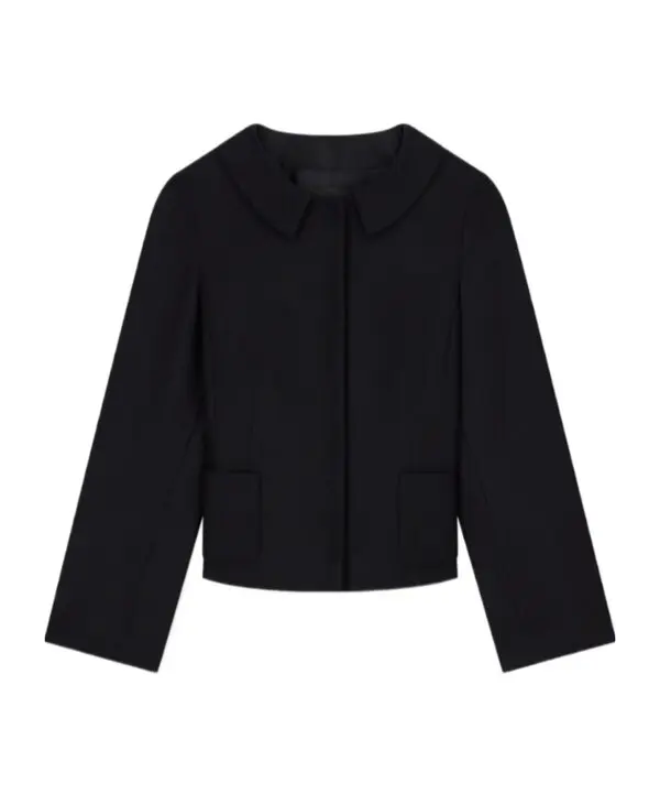Emporio Armani Blazer In Wool Blend With Metallic Studs And Rounded Collar - Black