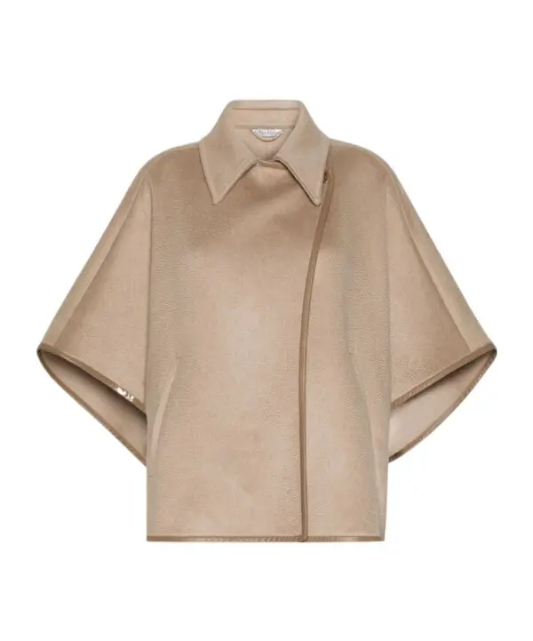Max Mara Long Cropped Cape In Cashmere Drap - Beige