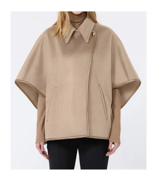 Max Mara Long Cropped Cape In Cashmere Drap