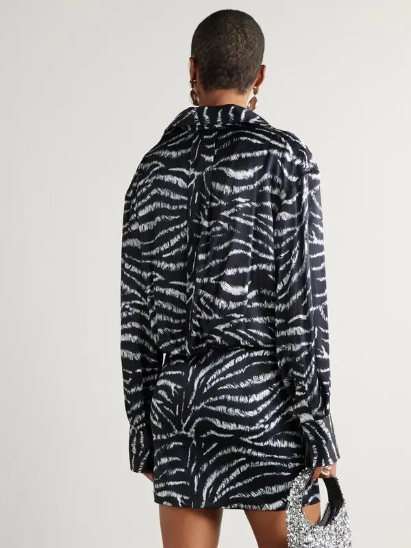 Attico Zebra-print Satin Shirt Dress