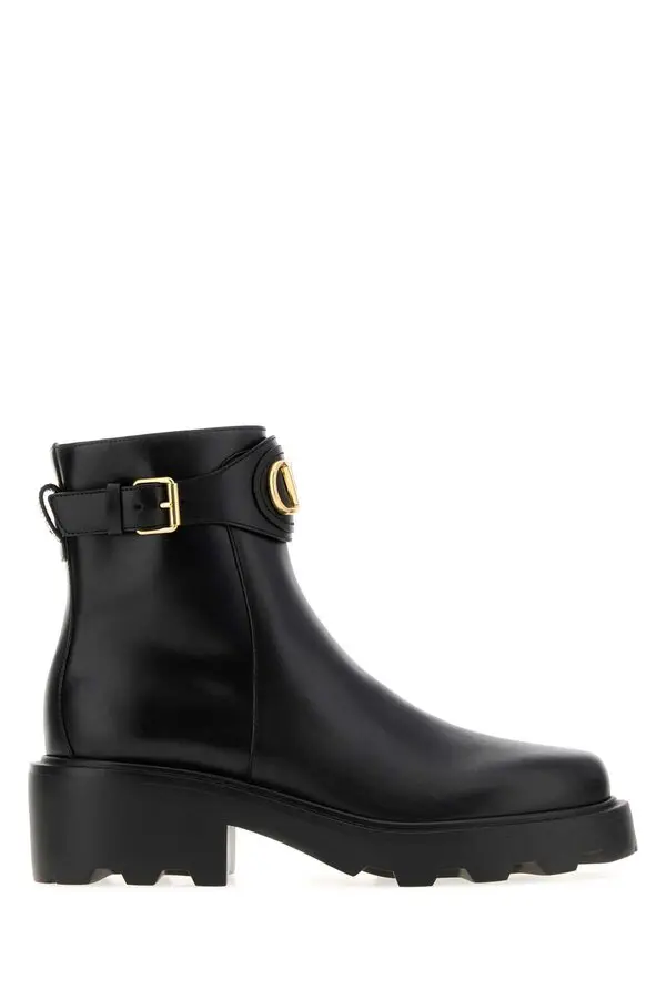 Valentino Garavani Leather Vlogo Signature Ankle Boots - Black