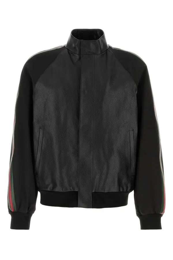 Gucci Leather Bomber Jacket - Black