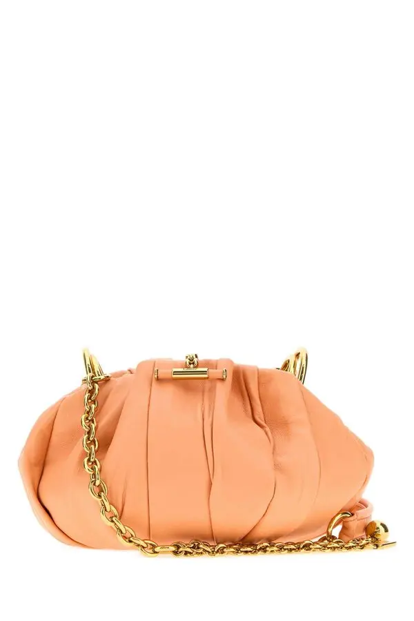 Chloé Peach Leather Plisse Bucket Bag - Orange