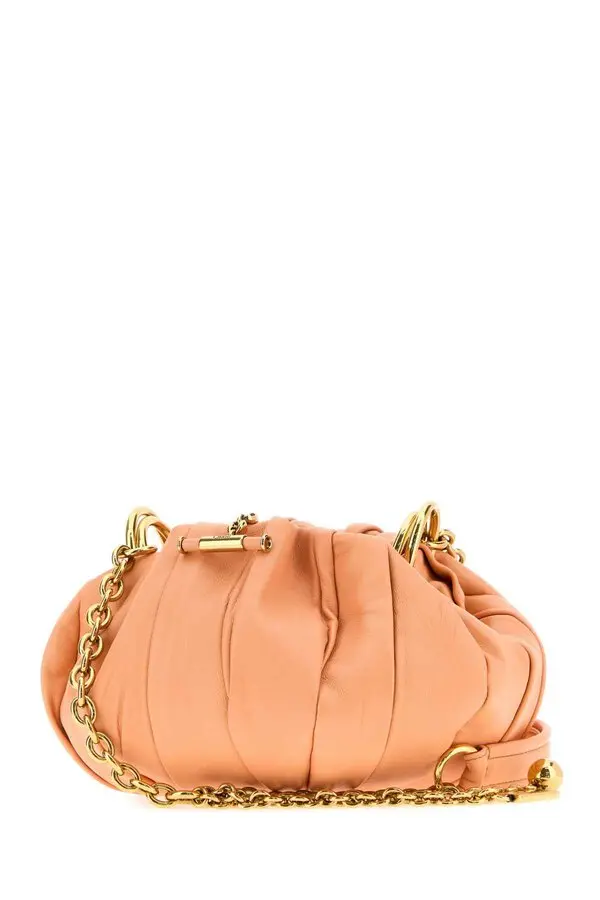 Chloé Peach Leather Plisse Bucket Bag - Orange