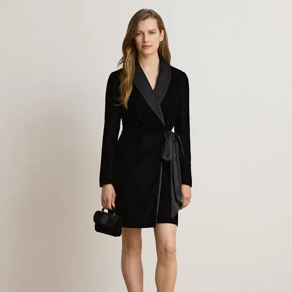 Ralph Lauren Satin-trim Velvet Dress