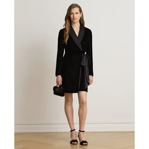 Ralph Lauren Satin-trim Velvet Dress