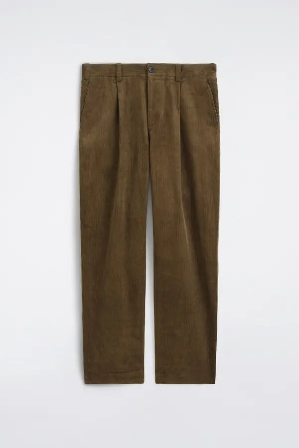 Cos Pleated Relaxed-fit Tapered Corduroy Pants - Brown