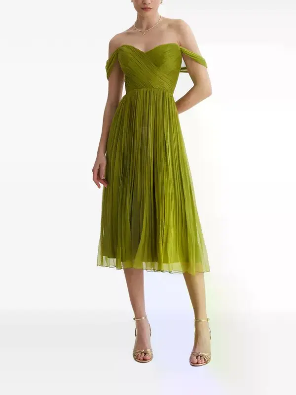 FRAMBOISE Canneline Off-shoulder Pleated Midi Dress
