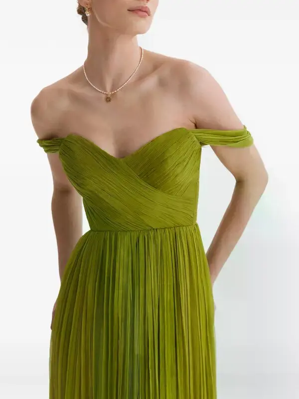 FRAMBOISE Canneline Off-shoulder Pleated Midi Dress