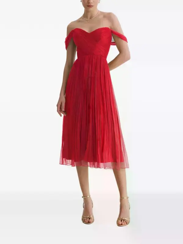 FRAMBOISE Cannelineoff-shoulder Pleated Midi Dress - Red