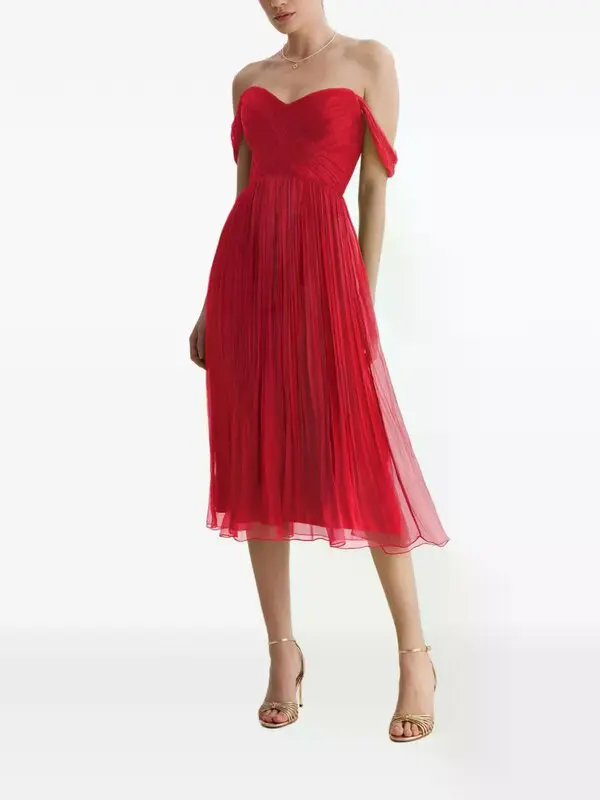 FRAMBOISE Cannelineoff-shoulder Pleated Midi Dress
