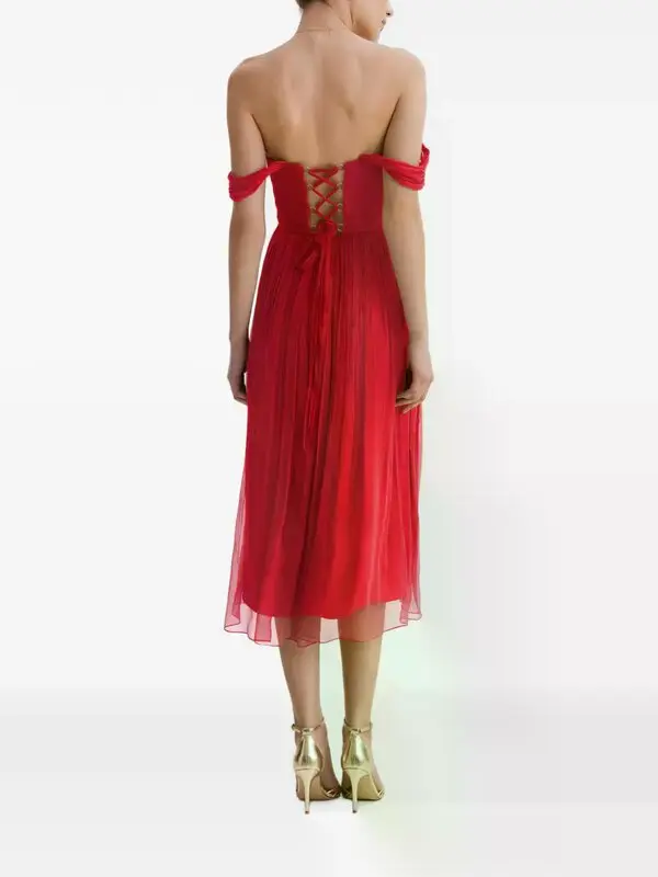 FRAMBOISE Cannelineoff-shoulder Pleated Midi Dress
