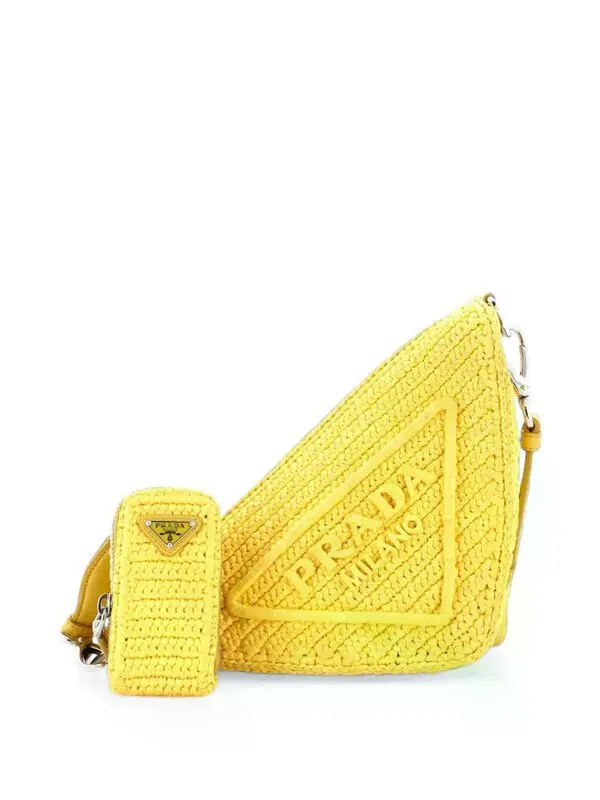 Prada Triangle Logo Zip Crochet Raffia Small Crossbody Bag