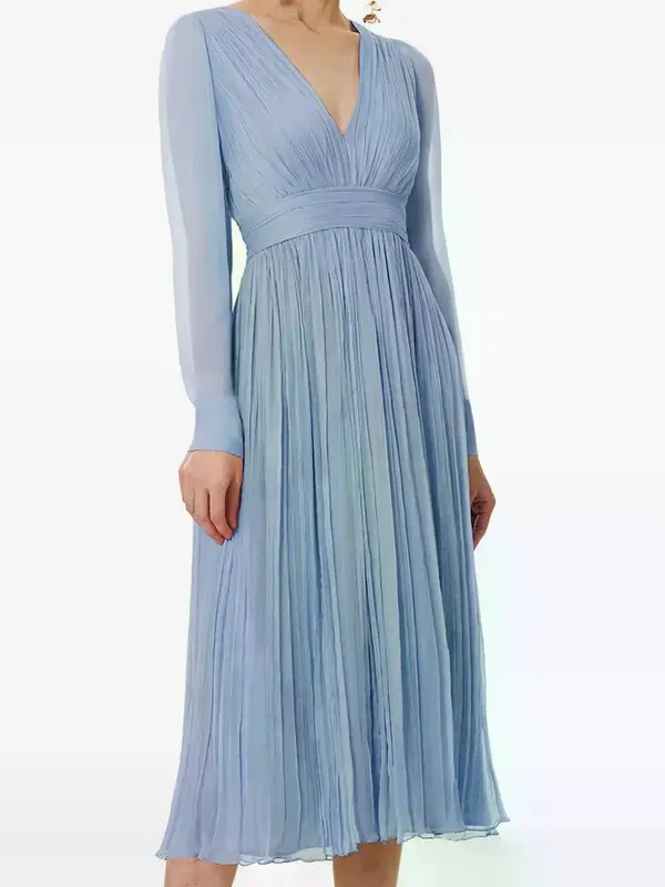 FRAMBOISE Vasquez Pleated Silk Midi Dress
