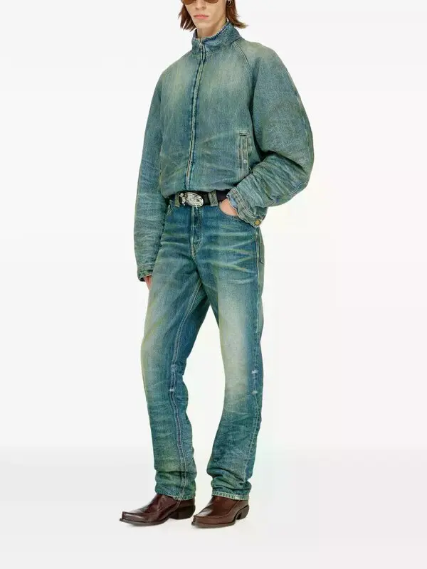 DIESEL® Padded Jacket In Dirty-effect Creased Denim