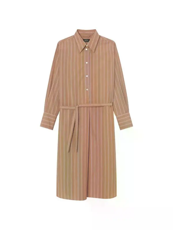 A.p.c. Midi Striped Belted Shirt Dress
