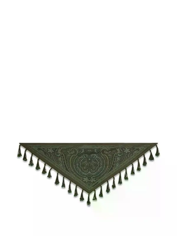 Etro Silk Bandana With Jewel Fringing And Symmetrical Motif - Green