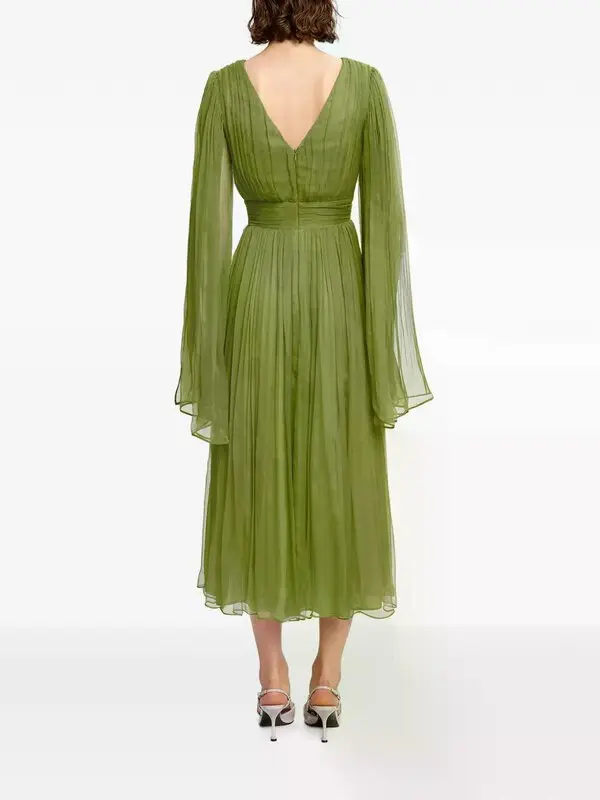 FRAMBOISE Pleated Silk Midi Dress