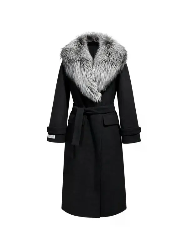 POCHE PARIS Faux-fur Collar Belted Coat