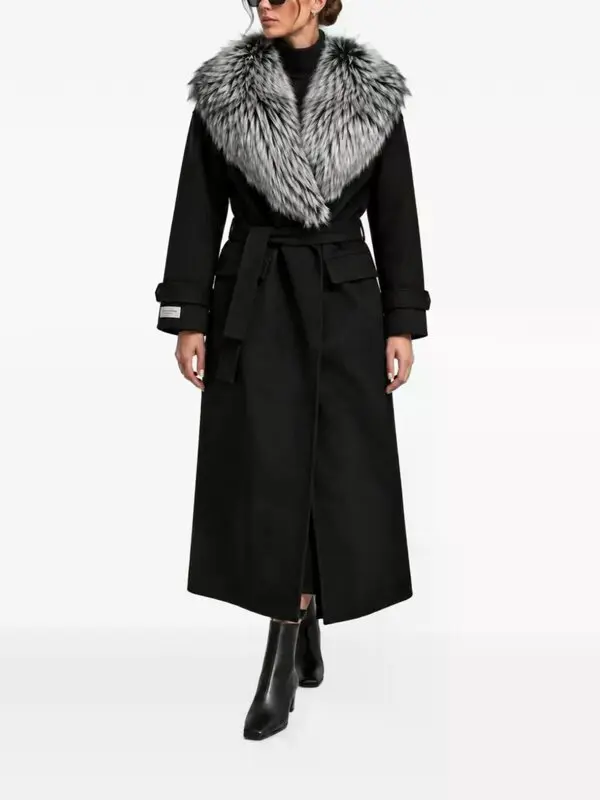 POCHE PARIS Faux-fur Collar Belted Coat
